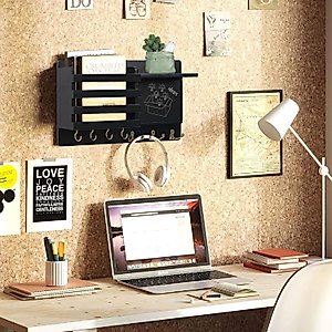 Kenvary Key Holder Rack for Wall, Entryway Hook with Shelf, Mail Organizer with Chalkboard, Rustic Mail Organizer with Mirror, Easy Installation