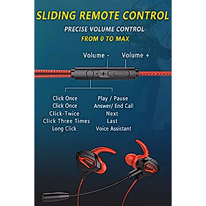 KASOTT Gaming Earbuds with mic Deep Bass Earphones in-Ear Headset Stereo Headphone with Detachable Dual Microphone for Mobile Gaming, Xbox One, PS4, Pro, PC (Red)