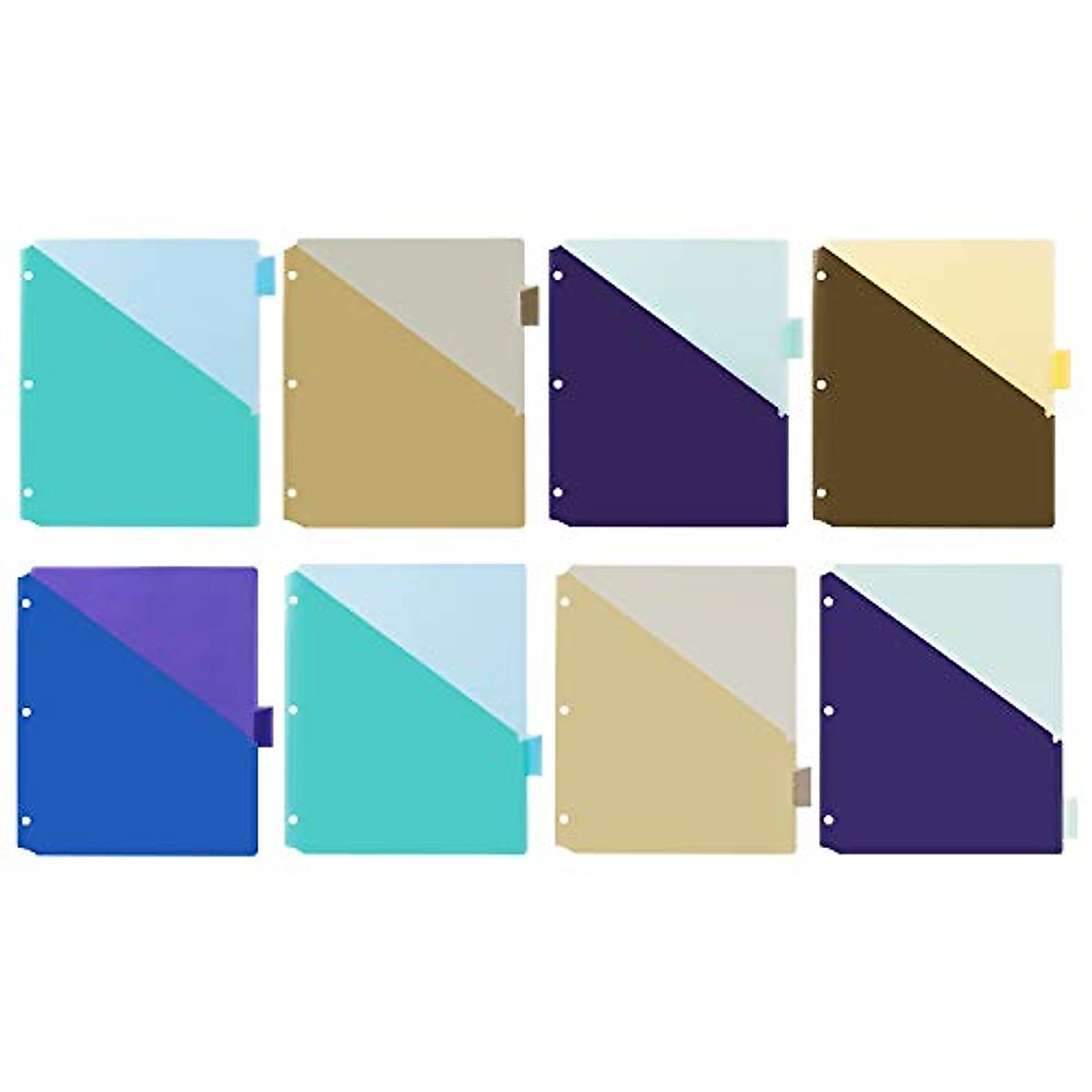 Amazon Basics 8-Tab Plastic Binder Dividers with Pockets, Two Tone, 1 set