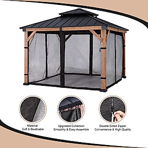 ABCCANOPY Wood Gazebo 11x11 - Outdoor Patio Wooden Gazebo with Hardtop Metal Double Roof with Mosquito Netting for Garden, Backyard and Deck