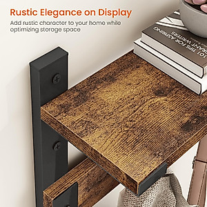 Homode Coat Rack Wall Mount, 29 Inch Long Shelf with Hooks, Wood Entryway Shelf with 5 Hangers for Hanging Hat Jacket Backpack Purse, Rustic Brown Black