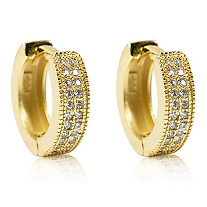 Small Iced CZ Hoops with Cubic Zirconia 14K Yellow Gold Plated 925 Sterling Silver Ear Cuff 12mm Huggie Hoop Earrings Wonderful Gift Choice for Men And Women