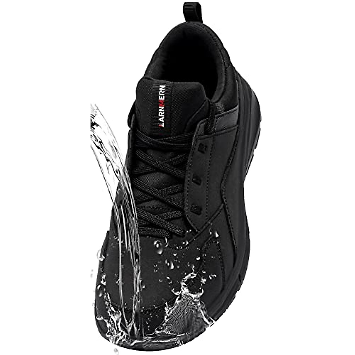 LARNMERN Non Slip Work Shoes for Men Fashion Walking Sneakers Kitchen Chef Shoe Waterproof Food Service Restaurant Slip Resistant Comfortable Leather Casual Athletic Tennis Shoes/10.5/Black