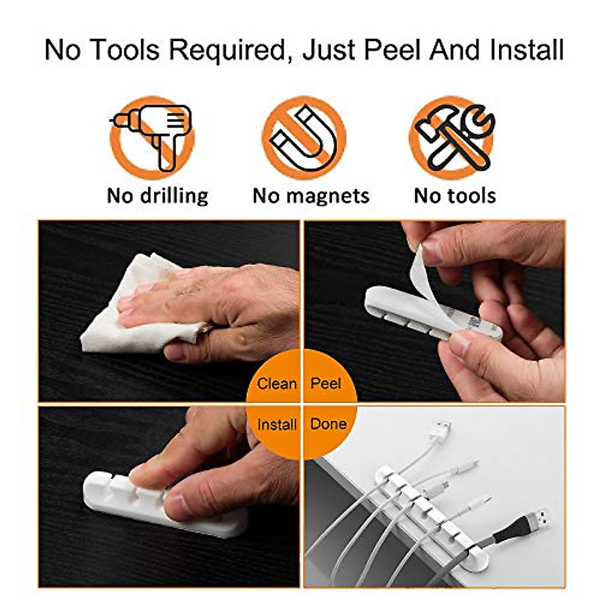 Cord Organizer Cable Management for Desk - 5 Packs White Cable Clips and Cord Keeper, The White Self-Adhesive Cord Holder for Desk and Wire Holder are Easy to Apply and Stops Wire Getting Dirty