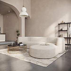 Acanva Luxury Modern Tight Curved Back Velvet Sofa, Minimalist Style Comfy Couch for Living Room Apartment, L-Shape Right Chaise, Cream