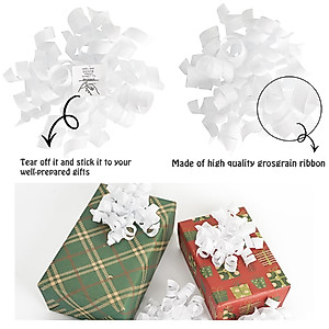 HUIHUANG White Bows for Gift Wrapping, White Curly Ribbon Bows Self Adhesive Burst Gift Bow for Christmas Presents, Wine Bottle, Treat Bags, Bridal Shower Wedding Party Favor - 6 Counts