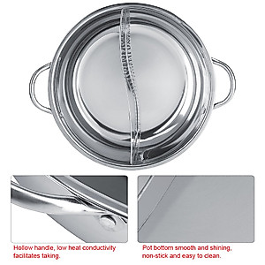 Stainless Steel Hot Pot with Divider, Thick Nonstick Hot Pot, Two Flavor Soup Pot with Hollown Handle, Induction Cooker, Gas Frunace and Log Fire Usable(29cm)