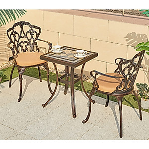 EESHHA Garden Bench 3 Pcs Cast Aluminum Set Garden Furniture Dining Table Chairs Antique Outdoor Seat Patio Seater (D) (C)
