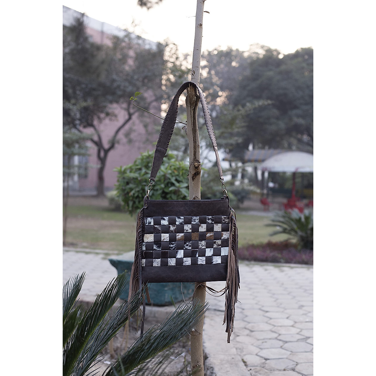 Women's Cowhide Leather Crossbody Bag | Western Classic Shoulder Bag with Fringes Hair on Leather Handbag