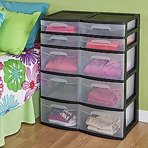 Sterilite 5 Drawer Tower Drawers & Carts, 12.63 Inches, Pack of 2, Black, 2 Count