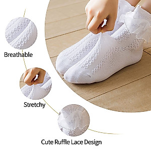 Girls Lace Ruffle Cotton Frilly Ankle Socks Cotton White Princess Dance Dress Socks for Little/Big Kids (US, Alpha, Medium, Mixed-color)