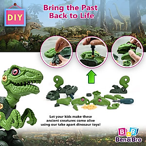 Ben and Bro Dinosaur Toys for Kids 3-5 6 7 8 Years Old, Take Apart Dinosaur Toys for Boys and Girls, STEM Construction Dinosaur Building Kit for Kids with Electric Drill Tool, Great Gift Pack of 3