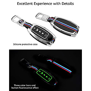 Key Fob Cover with Key Chain Only Fit for Nissan 5 Buttons Smart Key, Soft Silicone Full Protection and Metal Shell Smart Key Case, Silver