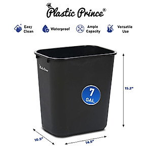 28 Quart Trash Can, Black Plastic Rectangular 7 Gallon Wastebasket for Kitchen Bathroom Office, 28 qt Garbage Can Fits Under Desk Cabinet Sink