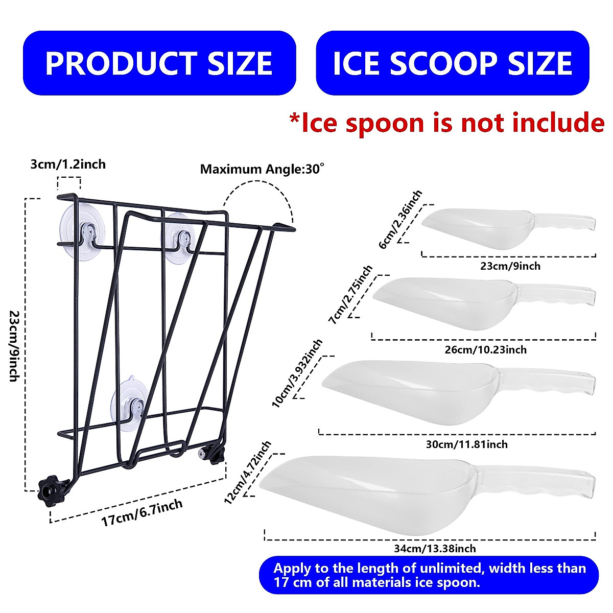 Ice Scoop Holder Foldable, Metal Heavy Duty Ice Maker Scoop Holder for Ice Maker Kitchen Freezer Bar Party Wedding, Large Capacity, Durable＆Easy Clean (Large)