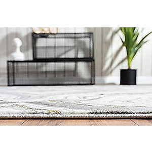 Abani Rugs Contemporary Granite Grey & Gold Bedroom Rug - Modern Swirl Design Non-Shedding 6' x 9' Area Rug