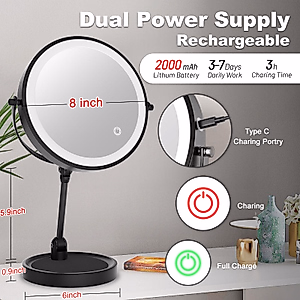 SanaWell Wall Mounted Makeup Mirror, 7X Magnifying Mirror with Lights, 8 Inch Double Sided HD Mirror [One Button Switch],Extendable Arm 360° Swivel Shaving Cosmetic Mirror Powered by Plug-in AC Cord