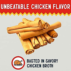 Canine Chews 8-9" Chicken Basted Rawhide Retriever Rolls - Pack of 25 Chicken-Flavored Long-Lasting Dog Rawhide Chews - Protein-Dense Jumbo Rawhide Bones For Large Dogs - Treats for Aggressive Chewers