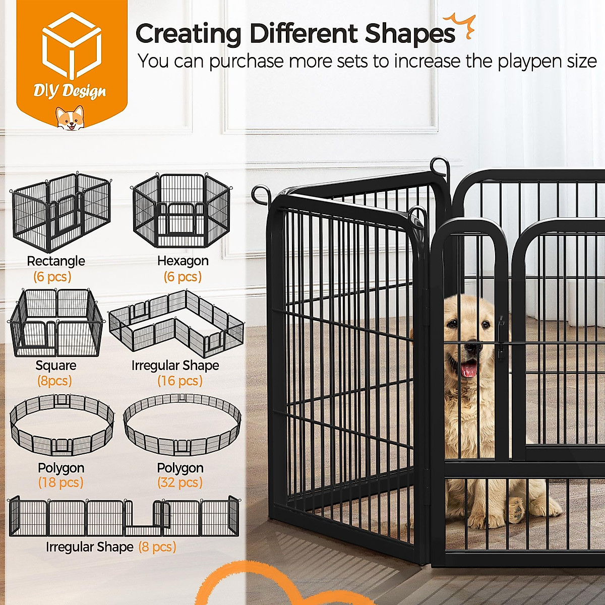 Yaheetech Outdoor Dog Playpen - 16 Panel Fence for Large, Medium and Small Dogs - Heavy Duty Exercise Pen for Puppies and Small Animals - Portable for RV Camping and Yard