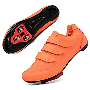 Mens Womens Indoor Cycling Shoes Compatible with Peloton Bike Shoes Cycling Shoes with Delta Cleats Clip Outdoor Pedal SPD Road Bike Shoes,Orange