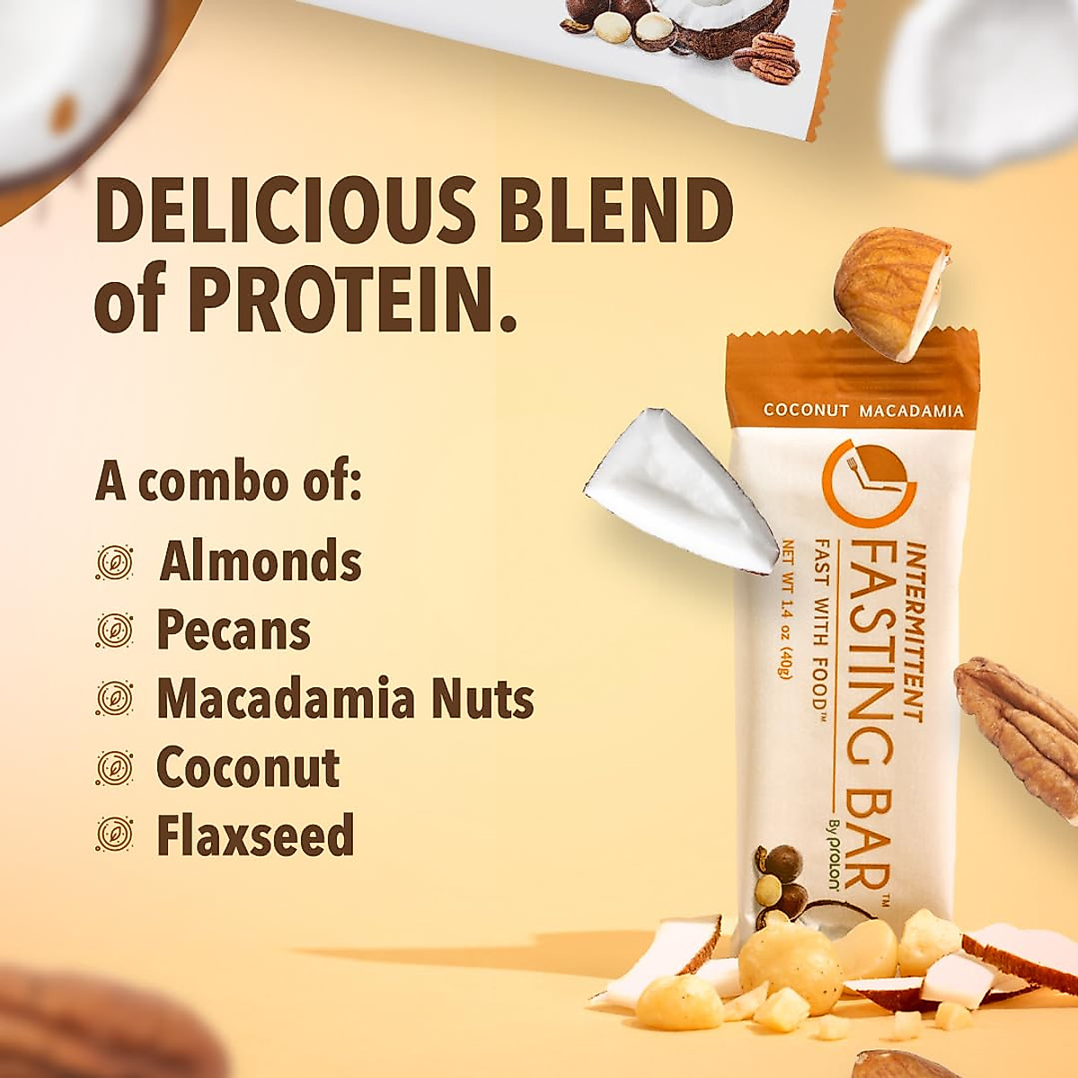 Prolon Fast Bars | Keto, Gluten Free, Dairy Free, Plant Based Protein, Intermittent Fasting Bars | Developed to Not Break Your Fast | Coconut Macadamia Nut, 12 Ct