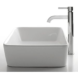 KRAUS 19-inch Modern Rectangular White Porcelain Ceramic Bathroom Vessel Sink and Ramus Faucet Combo Set with Pop-Up Drain, Chrome C-KCV-121-1007CH