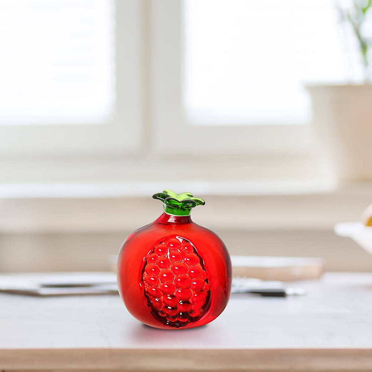 JOONOR Crystal Pomegranate Statue Ornament Decorative Artificial Fruit Glass Figurine Tabletop Paperweight Crystal Ornament for Home Office,Pomegranate