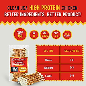 Canine Chews Double Wrapped Chicken Dog Treats - 100% USA Chicken - 45pk