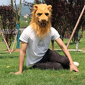 Xerial Realistic Furry Animal Mask with LED Light, Plush Lion Mask with Moving Jaw