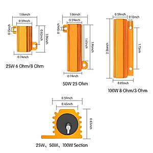 WOWOONE Set of 10 Power Resistor, Aluminum Shell Resistors, 25W 6 Ohm/8 Ohm, 50W 25 Ohm, 100W 8 Ohm/3 Ohm Watt Shell Power Aluminum Housed Case Wirewound Resistor for Nest Hello Doorbell