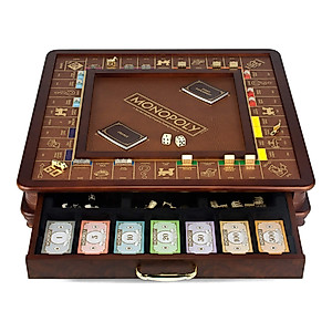WS Game Company Monopoly Luxury Edition with Burl Finished Wood Cabinet