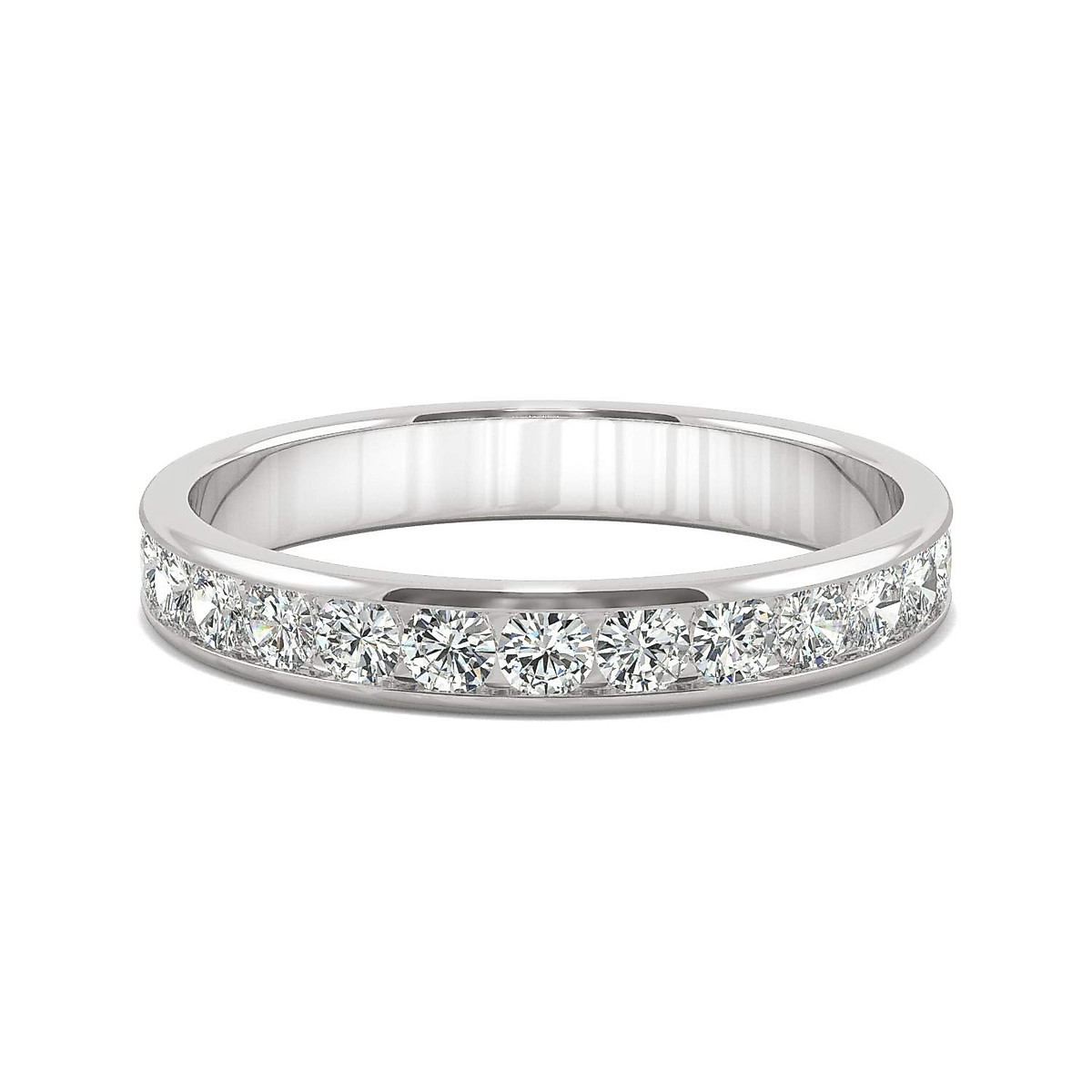 14K White Gold Moissanite by Charles & Colvard 2.2mm Round Wedding Band-size 7.5 0.64cttw DEW