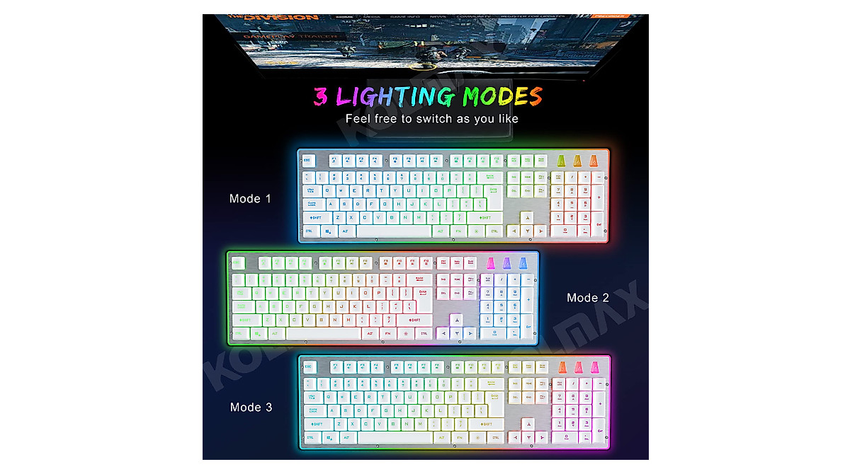 KOLMAX Rainbow Backlit Gaming Keyboard with Wrist Rest