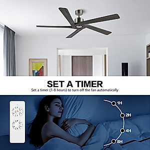 WINGBO 64 Inch DC Ceiling Fan without Lights, 5 Reversible Carved Solid Wood Blades, 6-Speed Noiseless DC Motor, Ceiling Fan No Light with Remote, Brushed Nickel Finish with Gray Blades, ETL Listed