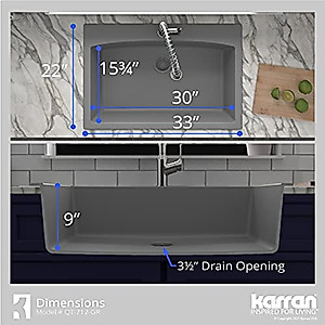 Karran QT-712 Drop-In Quartz Composite 33 in. 1-Hole Single Bowl Kitchen Sink Kit in Grey
