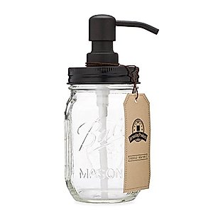 Jarmazing Products Mason Jar Soap Dispenser - Black - with 16 Ounce Ball Mason Jar - Made from Rust Proof Stainless Steel