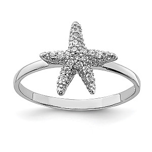 925 Sterling Silver Solid Polished CZ Cubic Zirconia Simulated Diamond Sea shell Nautical Starfish Ring Size 7 Jewelry for Women