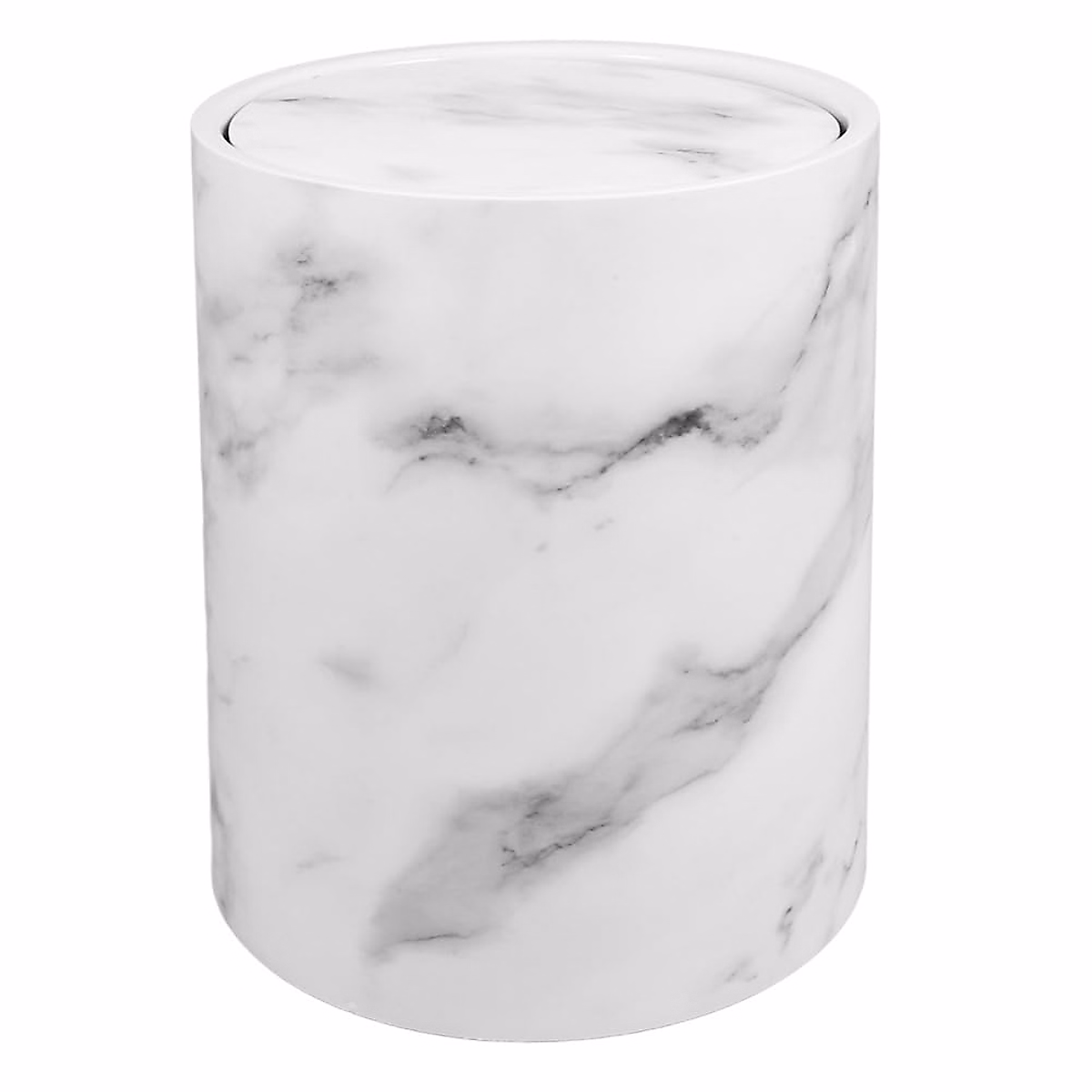 Kichvoe Round Swing Top Trash Can Bathroom Trash Can Decorative Bathroom Wastebasket Marble Modern Round Waste Basket for Bathroom, Powder Room Or Living Room White