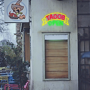 Tacos Open Neon Signs for Wall Decor, LED Taco Neon Light for Mexican Restaurant Decor, Taco Food Light Coffee Bar Restaurant Welcome Sign, Gifts for Taco Lover