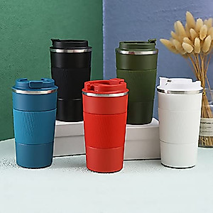 380ml/13 oz Travel Mug Tumbler Coffee Cup Vacuum Insulation with Lid Leakproof Stainless Steel Non-Slip Protective Cover Reusable for Hot&Cold Coffee Water Tea Drinks (13 oz, Black)