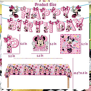 Pink Mouse Party Supplies, Pink Mouse Birthday Party Decorations Include Banner, Hanging Swirls, Cake Foil Balloons, Latex Balloons, Cake Toppers, Tableware, Tablecloth