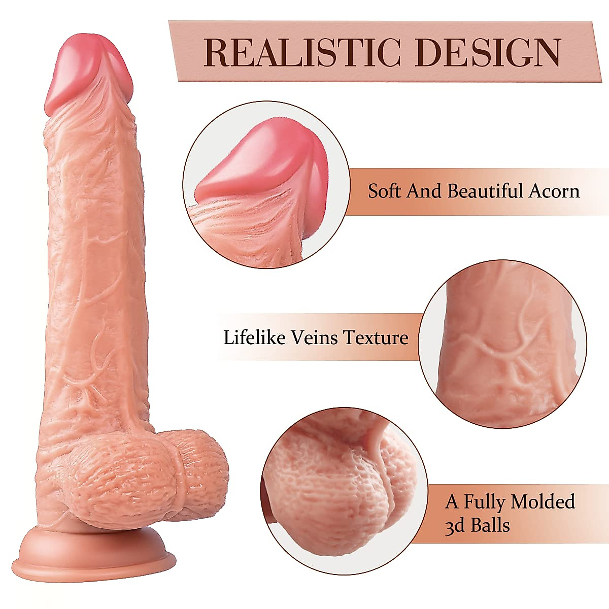 9'' Realistic Dildo Adult Sex Toys, Body-Safe Material Lifelike Huge Penis with Strong Suction Cup for Hands-Free, Flexible Cock with Curved Shaft for G-spot