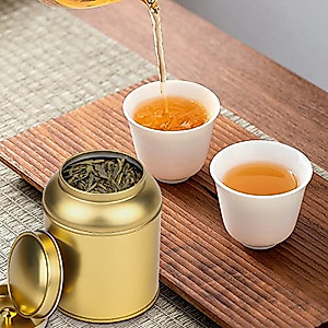 Fvstar 4pcs Tea Tin Canister with Airtight Double Lids 5 oz Can Box Loose Leaf Tea Canister Tea Bag Container Small Kitchen Canisters for Tea,Coffee,Sugar and Spices Storage (Gold)