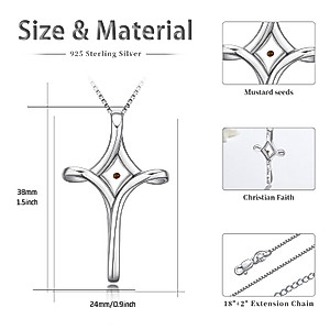 TwoAnts Mustard Seed Cross Necklace 925 Sterling Silver Faith Pendant Necklace Christian Jewelry Gift for Women