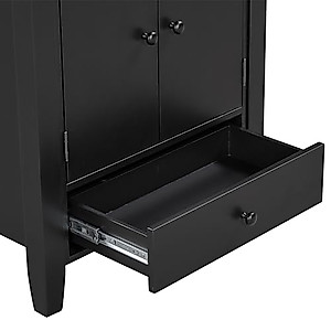 Aiuyesuo Rustic 5-Piece Dining Table Set with Faux Marble Tabletop, Rectangle Dining Table with Storage Cabinet and Drawer, Solid Wood Counter Height Table Set for Dining Room Kitchen (Black-SGH05)