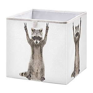 Kigai Raccoon Say Yeah Cube Storage Bins - 11x11x11 In Large Foldable Storage Basket Fabric Storage Baskes Organizer for Toys, Books, Shelves, Closet, Home Decor
