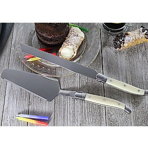 French Home Laguiole 2-Piece Cake Knife and Server Set – Luxurious Stainless Steel Cake Cutter & Server – Cake Cutting Set – Party, Home Dining, or Wedding Cake Knife and Server Set (Faux Ivory)