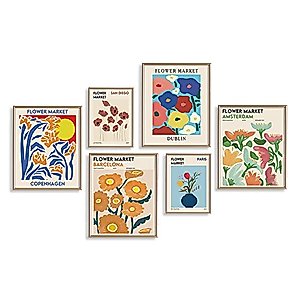 Mid Century Modern Decor - Museum Gallery Wall Poster Print - Set of 6 - Preppy Aesthetic Pictures - Abstract Minimalist Wall Art - Flower Market Wall Art - Danish Pastel Art Print - Henri Matisse Art
