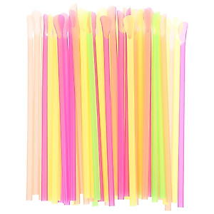 SHERCHPRY 150pcs Disposable Spoon Straws, Snow Cone Spoon Straws, Plastic Straws For Slushy Cup for Milkshakes Shaved Ice ( Mixed Color )