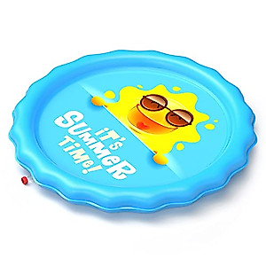 QPAU Non-Slip Splash Pad for Kids and Dog | 0.4 mm Thickened Sprinkler Pool Water Play Mat for Summer and Outdoor | Fun Backyard Water Toy Fountain Mat for Baby Girls Boys or Pet Dog (67"), Blue